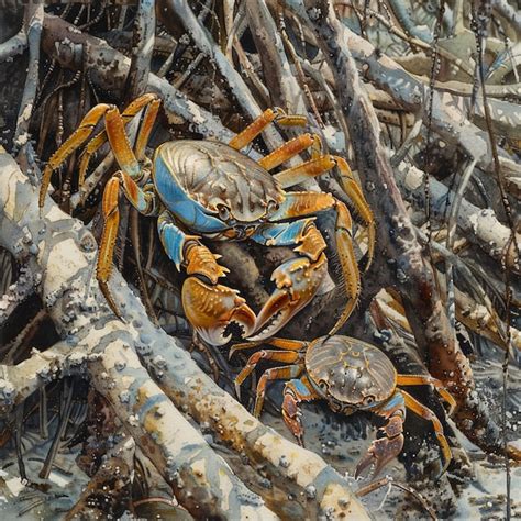 Fiddler Crabs Scuttling Among The Mangrove Roots Premium Ai Generated Image