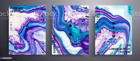 추상 아크릴 배너 유체 아트 벡터 텍스처 세트 디자인 커버 포스터 브로셔 등에 사용할 수 있는 트렌디한 배경 보라색 아쿠아 마린 및 흰색 특이한 창조적 인 표면 템플릿
