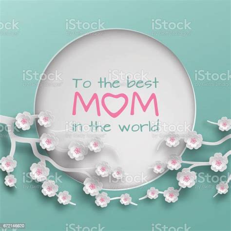 어머니의 날 또는 여성의 날 인사말 카드에 대 한 녹색 배경에 벚꽃 꽃의 종이 Cuted 장식 원 지점 개념에 대한 스톡 벡터 아트 및 기타 이미지 Istock