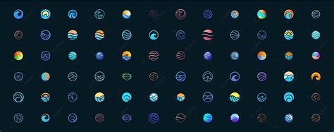 A Variety Of Circular Logos With Wavy Designs Ideal For Business Logo