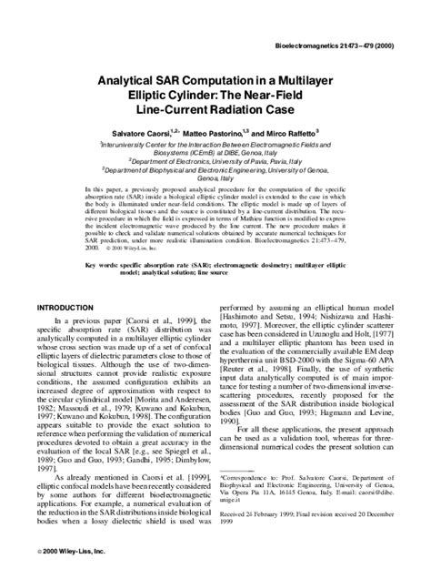 Pdf Analytical Sar Computation In A Multilayer Elliptic Cylinder The