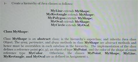 Solved 1 Create A Hierarchy Of Java Classes As Follows