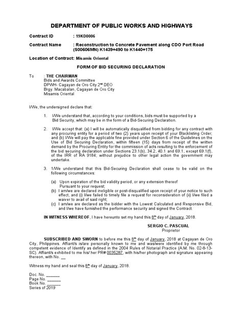Bid Securing Declaration Pdf Government Justice