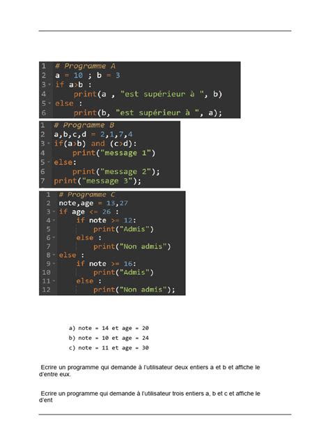 Conditions En Python Exercices Pratiques Pdf