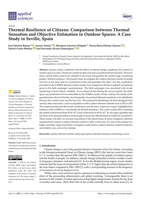 Pdf Thermal Resilience Of Citizens Comparison Between Thermal Sensation And Objective