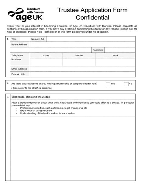 Fillable Online Trustee Application Form Confidential Fax Email Print