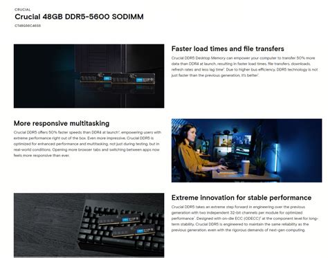 Crucial 48gb Ddr5 5600 Sodimm Ram Cl46 16gbit แรมสำหรับโน๊ตบุ๊ค ของแท้ ประกันศูนย์ Lifetime