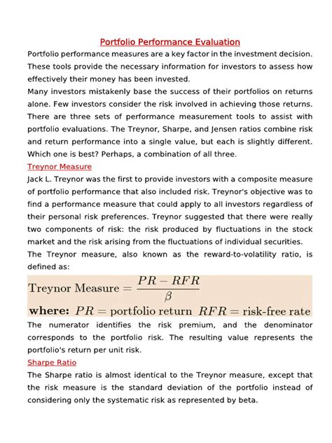 Portfolio Performance Evaluation Pdf