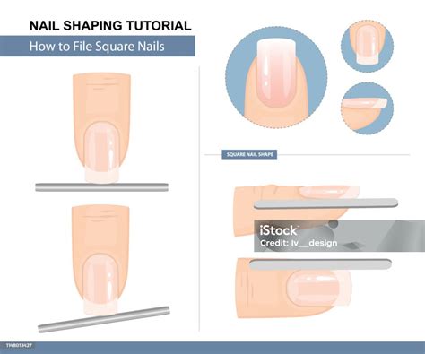 네일 쉐이핑 튜토리얼 사각 손톱 모양을 파일 하는 방법 단계별 지침 벡터 일러스트 손톱에 대한 스톡 벡터 아트 및 기타 이미지 손톱 교육 매니큐어 미용술 Istock