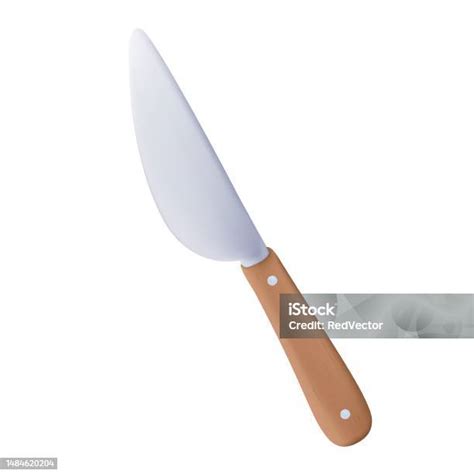 3d 칼 아이콘 금속 칼날과 나무 손잡이가 있는 주방 절단 도구 3d 렌더링 Ui 식기류 3d 요리용 주방용품 3차원 형태에 대한 스톡 벡터 아트 및 기타 이미지 Istock