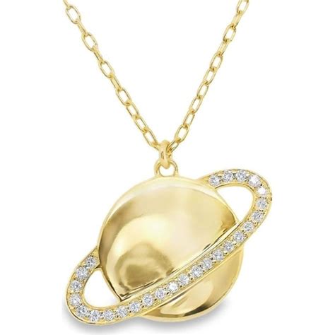 18k Yellow Gold Planet Pendant Necklace With Diamond Orbit By Afarin