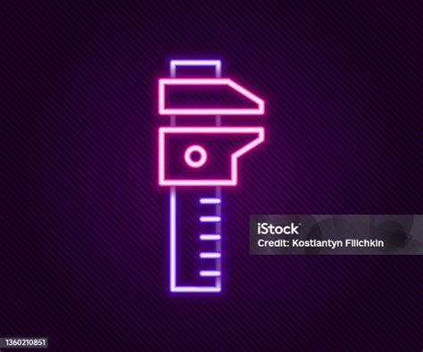 빛나는 네온 라인 캘리퍼 또는 캘리퍼 및 검은 색 배경에 격리 된 아이콘을 확장합니다 정밀 측정 도구 다채로운 개요 개념 벡터 건설 산업에 대한 스톡 벡터 아트 및 기타