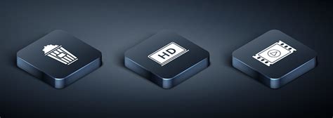 골판지 상자에 아이소메트릭 팝콘을 설정하고 Hd 비디오 기술 아이콘으로 비디오 및 노트북 화면을 재생합니다 벡터 3차원 형태에 대한 스톡 벡터 아트 및 기타 이미지 Istock