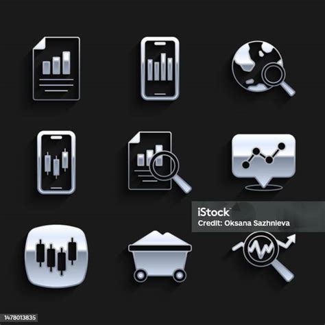 그래프 차트 탄광 트롤리 검색 데이터 분석 그래프 인포 그래픽 브라우저 주식 시장 모바일 거래 지구본 및 아이콘으로 문서를 설정합니다 벡터 0명에 대한 스톡 벡터 아트 및