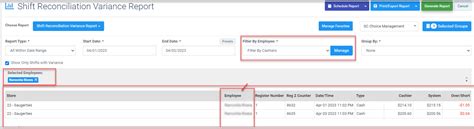 Shift Reconciliation Variance Report