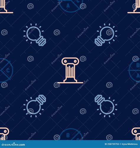 Set Line Pie Chart Infographic Creative Lamp Light Idea And Law Pillar On Seamless Pattern