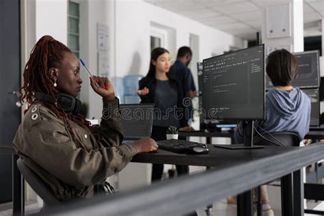 Software Developer Thinking At It Ideas Trying To Write Code And Create New Interface Editorial