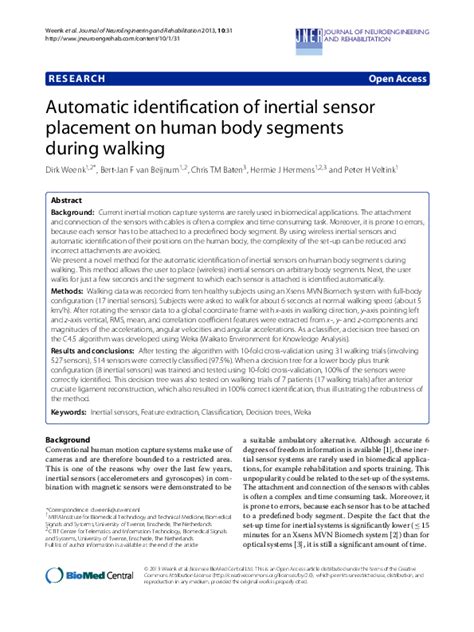 Pdf Automatic Identification Of Inertial Sensor Placement On Human