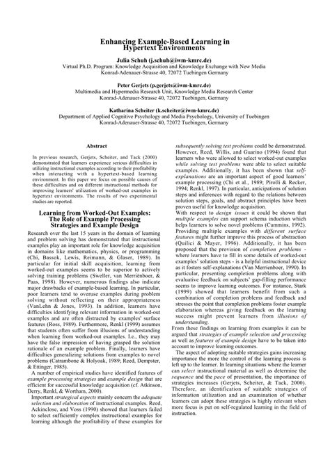 Pdf Enhancing Example Based Learning In Hypertext Environments