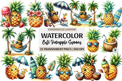 Cute Pineapple Summer Clipart Graphic By Creative Mint · Creative Fabrica