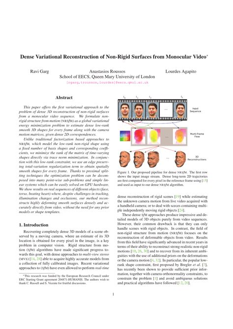 Pdf Dense Variational Reconstruction Of Non Rigid Surfaces From