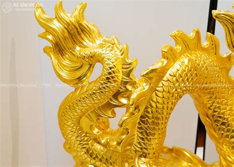 Tượng Rồng Cưỡi Hồ Lô Phong Thủy Bằng Đồng Dát Vàng 9999 Dài 52cm
