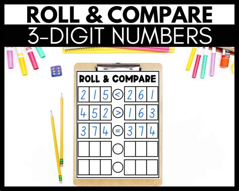 Comparing Numbers Roll And Compare 3 Digit Numbers Activity For Math Centers Etsy