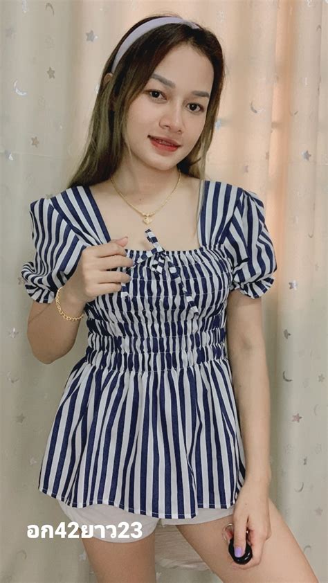 ส่งเร็วพิเศษ เสื้อสม้อครอบอกลายริ้วแขนตุ๊กตา By Fon Shop Thaipick