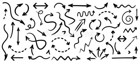 Arrow Vector Elements Hand Drawn Arrows Brush Stroke Curly Arrow Collection Stock Illustration