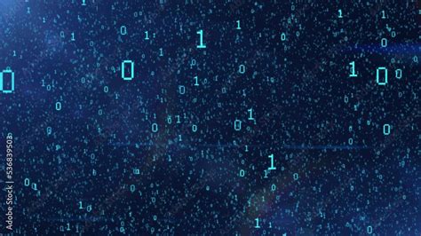 Binary Code Black And Blue Background With Digits Moving On Screen Concept Of Mining
