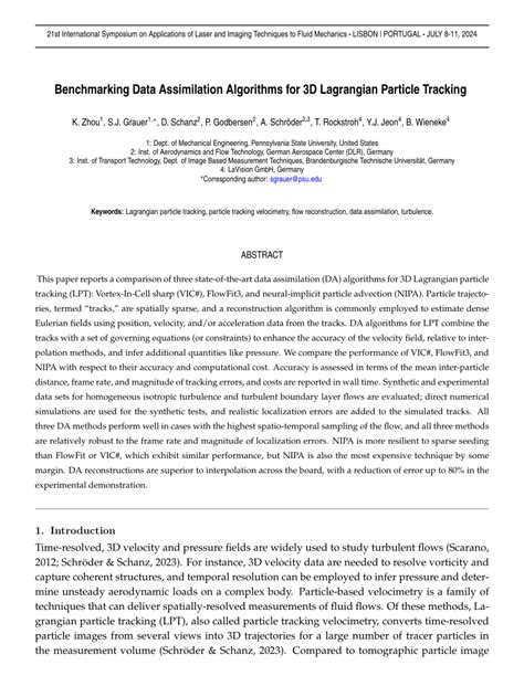 PDF Benchmarking Data Assimilation Algorithms For D Lagrangian Particle Tracking