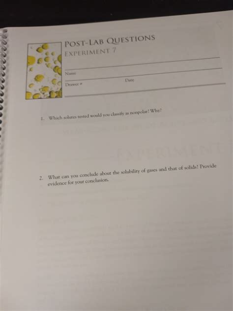 POST LAB QUESTIONS EXPERIMENT Name Drawer Date Chegg