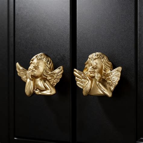 Golden Angel Knob Brass Nursery Closet Handle Elegant Drawer Knobs Etsy