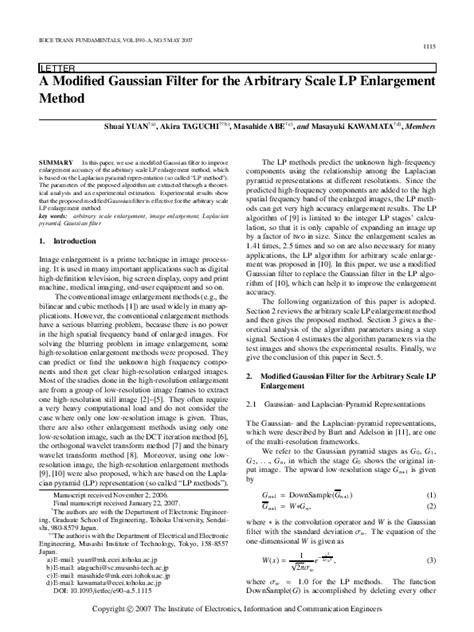 Pdf A Modified Gaussian Filter For The Arbitrary Scale Lp Enlargement