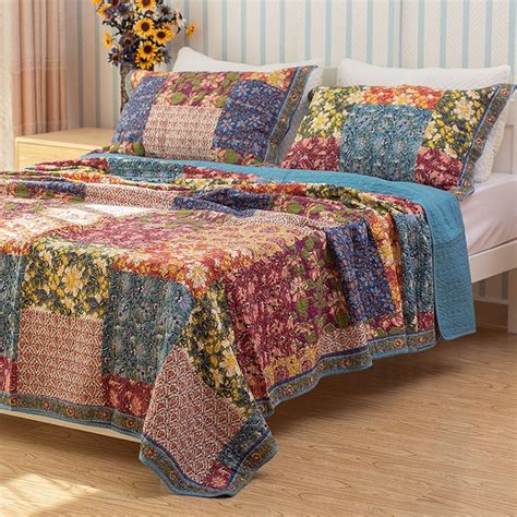 Unimall Superking Bedspreads Quilted 3 Piece Vintage American Style Floral 100 Cotton Patchwork