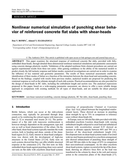 Pdf Nonlinear Numerical Simulation Of Punching Shear Behavior Of Reinforced Concrete Flat