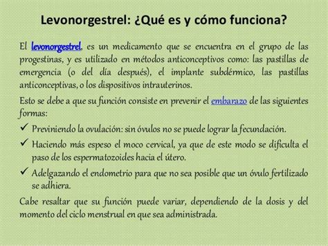 Levonorgestrel ¿que Es Y Como Funciona