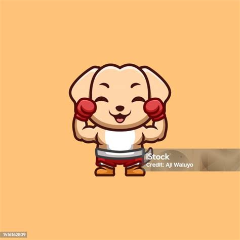 리트리버 복서 귀여운 크리에이티브 카와이 만화 마스코트 로고 경기 스포츠에 대한 스톡 벡터 아트 및 기타 이미지 경기 스포츠 경쟁 권투 글러브 Istock