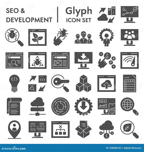 Seo And Development Glyph Icon Set Computing Symbols Collection