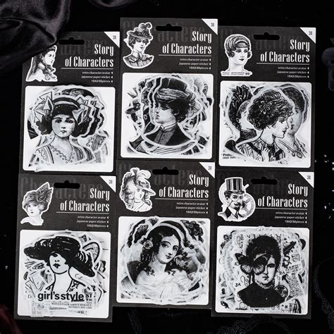 키키네문구점 빈티지 다꾸 궁중 유럽 르네상스 여인 흑백 화지 스티커 30매 6종 위시버킷