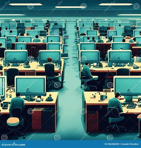 Computer Room In Office 3d Rendering 3d Illustration Stock Illustration Illustration Of