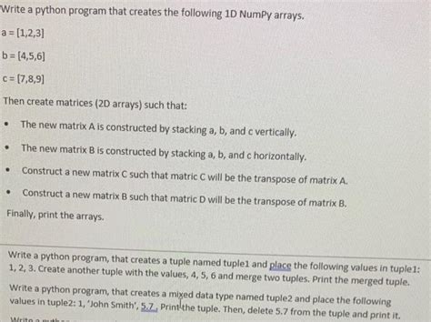 Solved Write A Python Program That Creates The Following 1d
