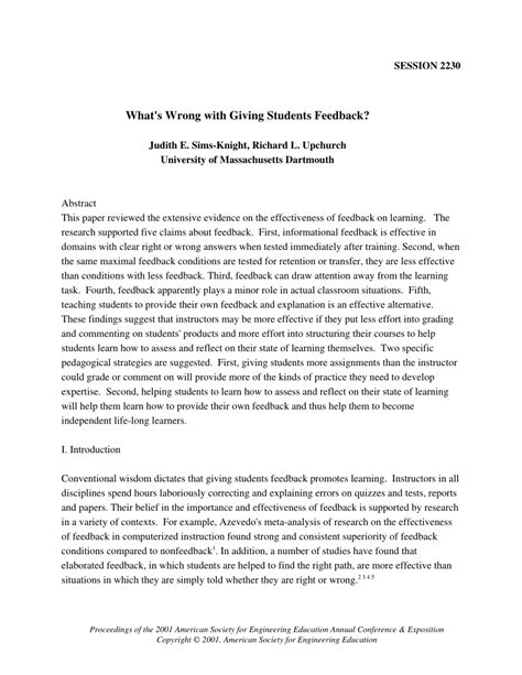 Pdf Whats Wrong With Giving Students Feedback
