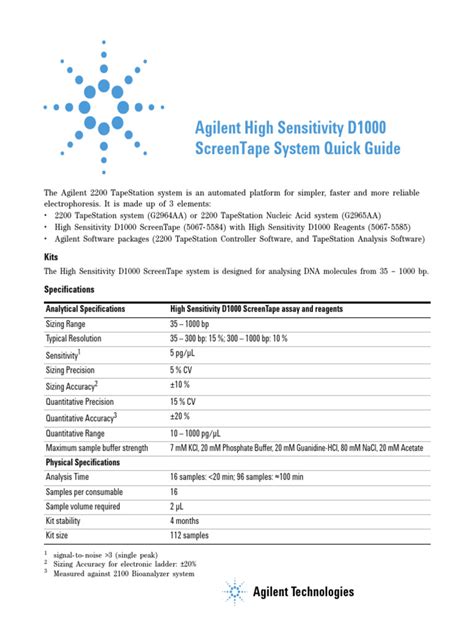 Agilent High Sensitivity D1000 Screentape System Quick Guide Pdf