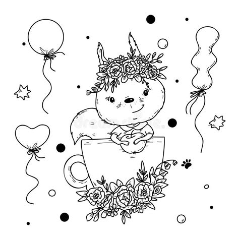 Vector Illustration Of A Cute Squirrel In Hand Draw Doodle Style Stock