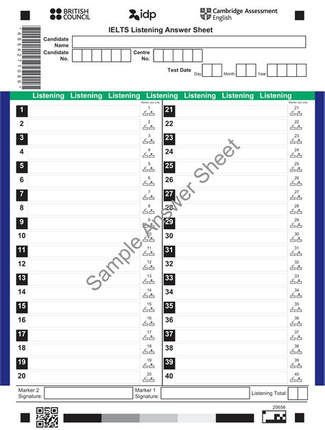 Ielts Listening Answer Sheet