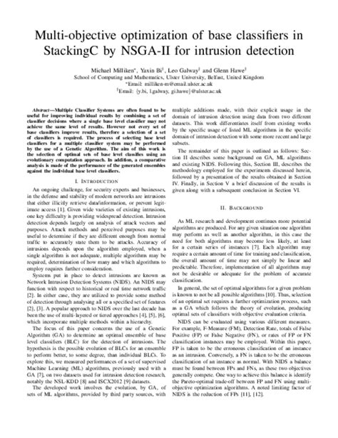 Pdf Multi Objective Optimization Of Base Classifiers In Stackingc By Nsga Ii For Intrusion