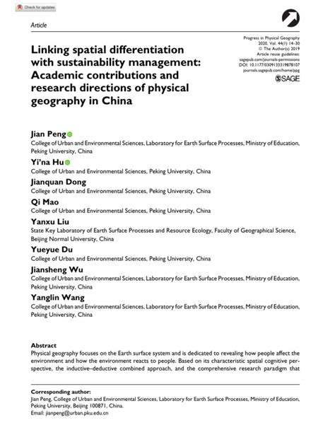 Peng Et Al 2019 Linking Spatial Differentiation With Sustainability