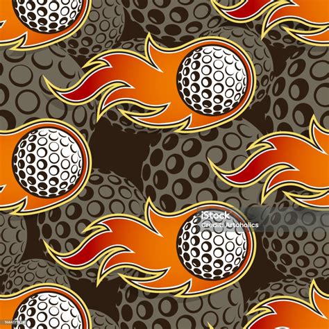 골프 공과 불 불꽃 원활한 패턴 벡터 아트 그래픽 불타는 골프 공 연속 배경 벽지 질감입니다 경쟁에 대한 스톡 벡터 아트 및