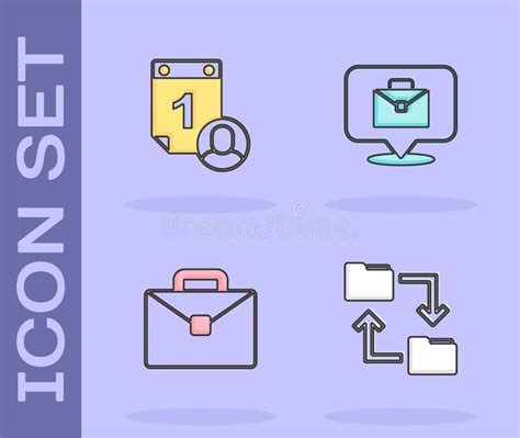 Set Cloud Storage Document Folder Time Management Briefcase And Online Working Icon Vector